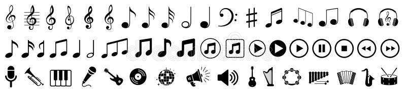Music Notes Set Icons, Musical Notes Signs, Clef, Musical Instruments ...