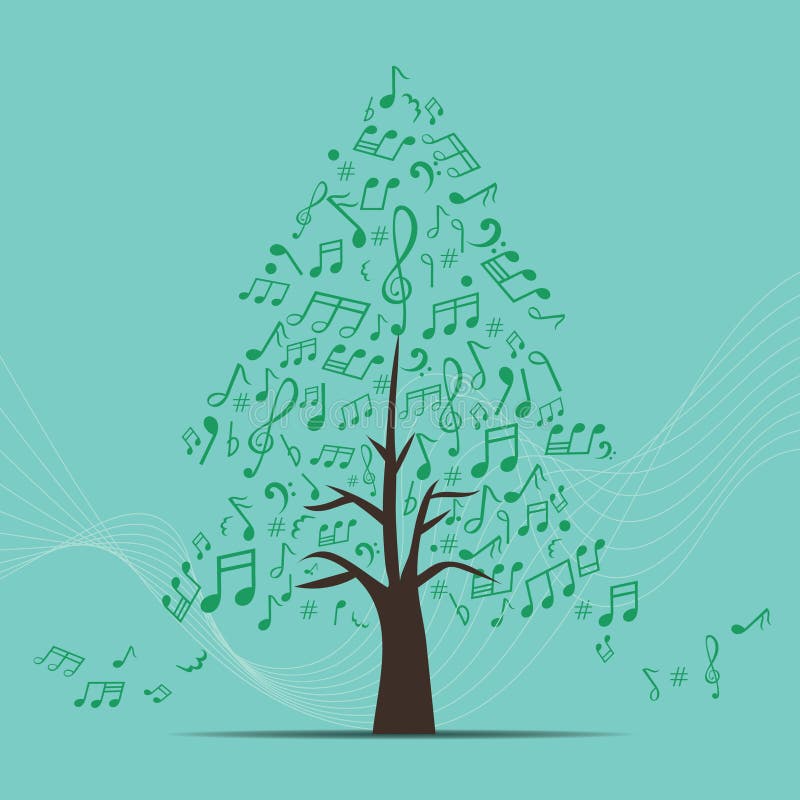 Music Notes in a Shape of Pine Tree. Vector Illustration Decorative ...