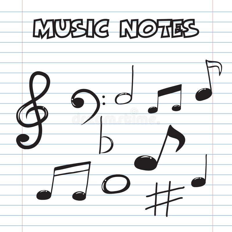 Music notes on sheet paper stock illustration. Illustration of school ...