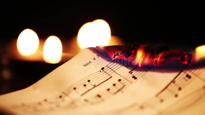 Music Notes Sheets and Candles Stock Video - Video of design, leaf ...