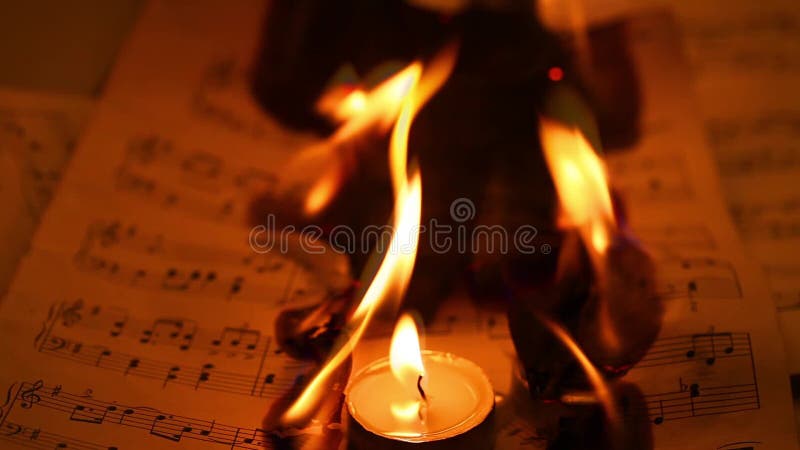 Music Notes Sheets are Burning Fire Stock Footage - Video of fire ...