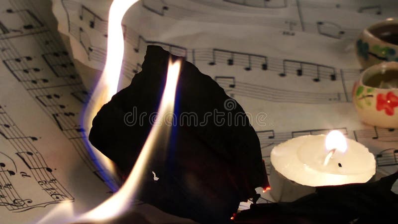 Music Notes Sheets are Burning Fire Stock Footage - Video of fire ...