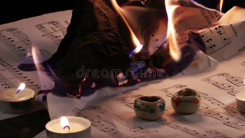 Music Notes Sheets are Burning Fire Stock Footage - Video of fire ...