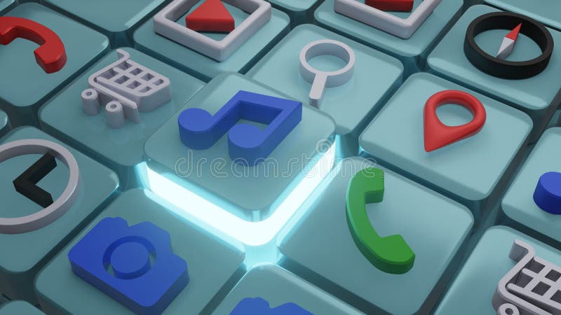 Music Notes, Song, Melody Icon on Square Shape , 3d Rendering Stock ...