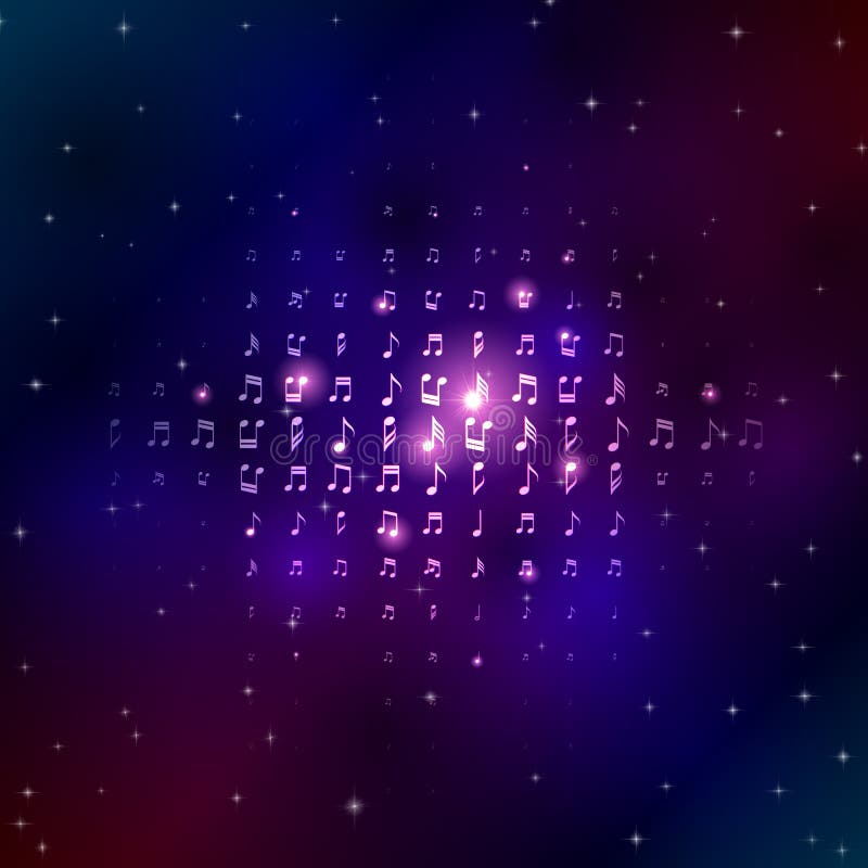 Music Notes in Space Background with Shiny Stars Stock Vector ...