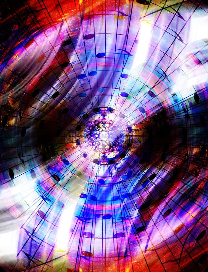 Music Notes in Space with Stars. Abstract Color Background. Music ...