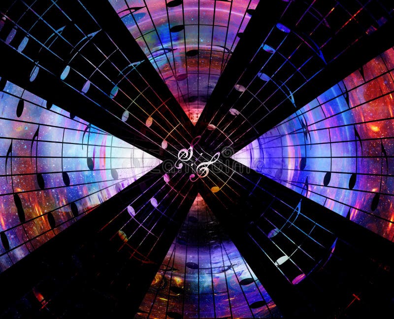 Music Notes in Space with Stars. Abstract Color Background. Music ...