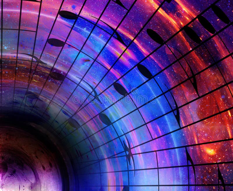 Music Notes in Space with Stars. Abstract Color Background. Music ...