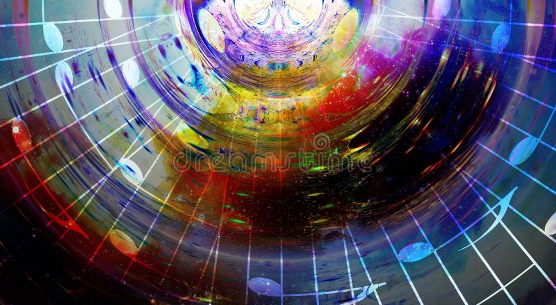 Music Notes in Space with Stars. Abstract Color Background. Music ...