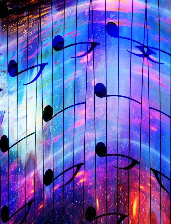 Music Notes in Space with Stars. Abstract Color Background. Music ...