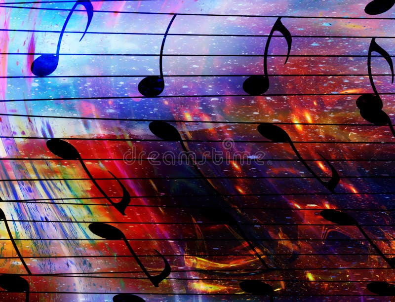Music Notes in Space with Stars. Abstract Color Background. Music ...