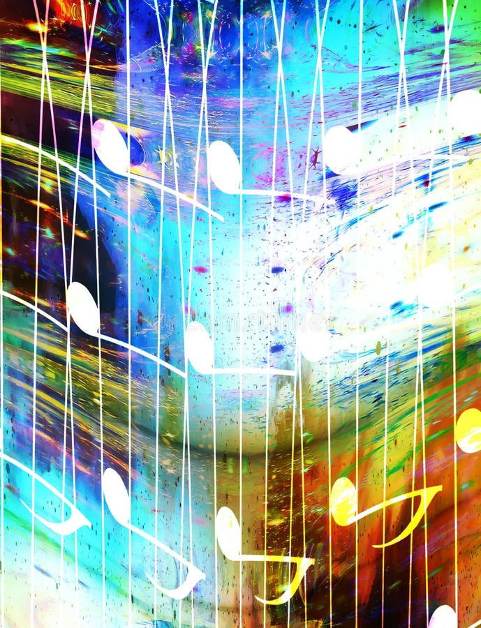 Music Notes in Space with Stars. Abstract Color Background. Music ...