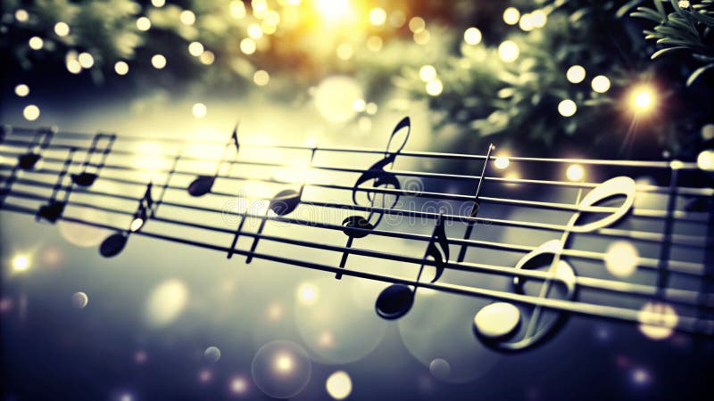 Music Notes on a Staff with a Festive, Blurred Background Stock ...