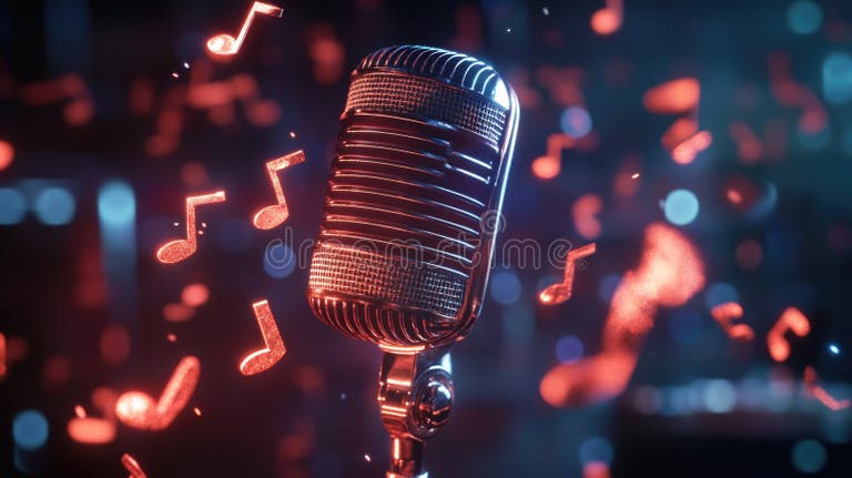 Music Notes Surround Microphone Stock Photo - Image of generated ...
