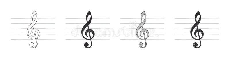 Music Notes. Treble Clef. Hand-drawn Musical Symbols in Various ...