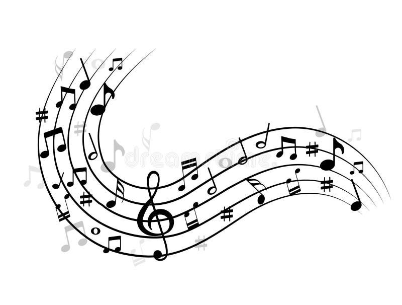 Music Notes with Waves in White Stock Illustration - Illustration of ...