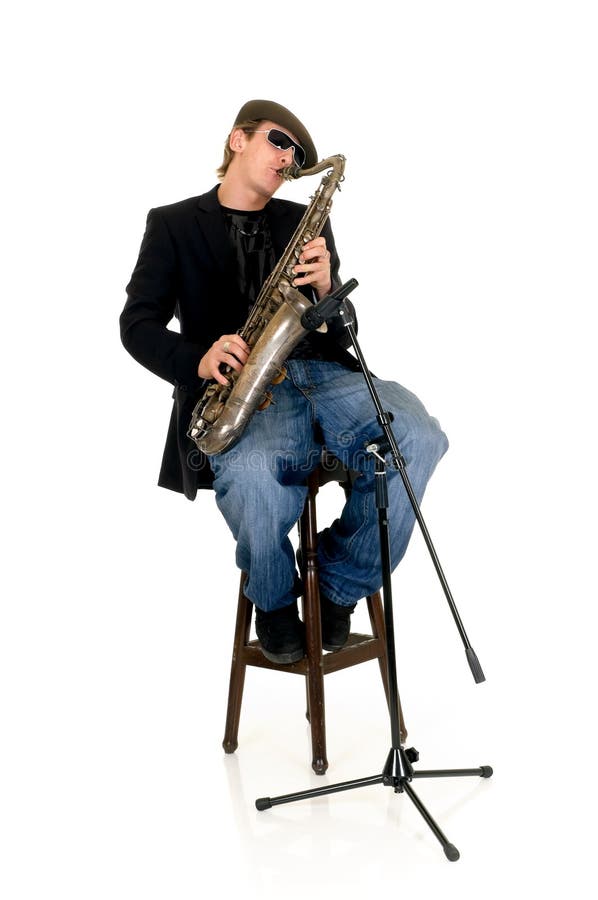 Side View of Man Playing Saxophone Stock Photo - Image of casual ...