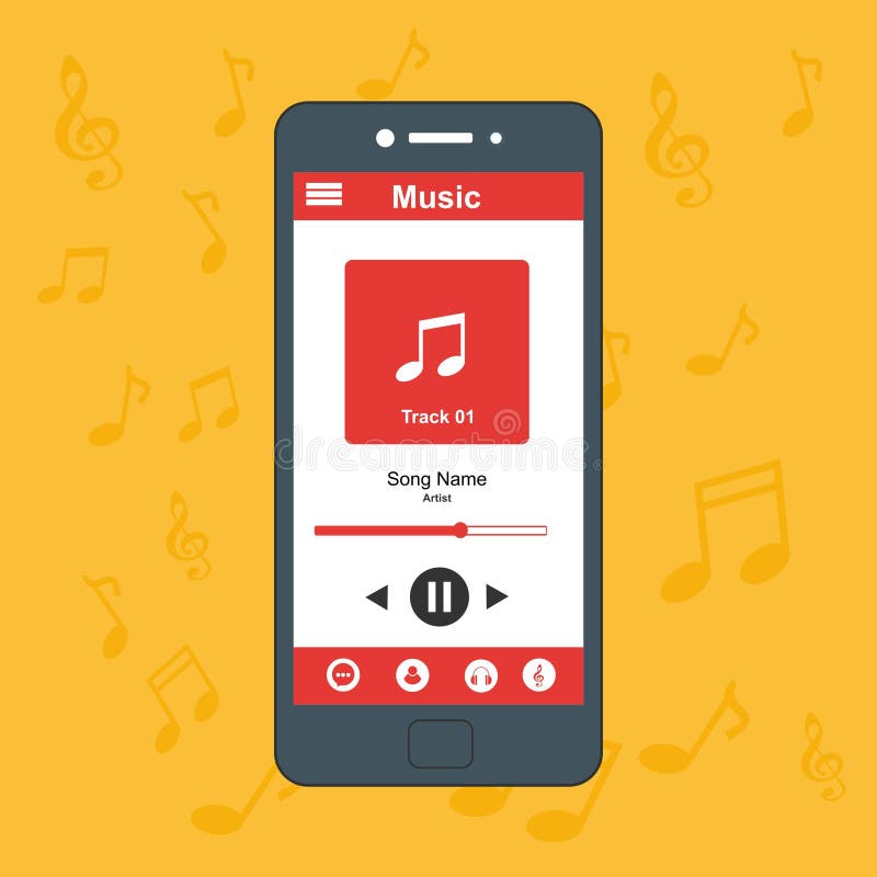 Media Player Application, App Template with Flat Design Style for ...