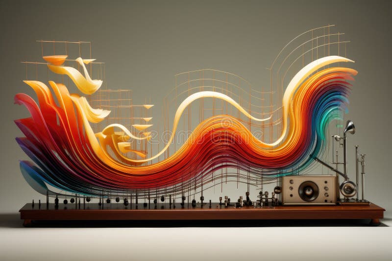 Music Player with Colorful Sound Wave on Gray Background. 3d ...