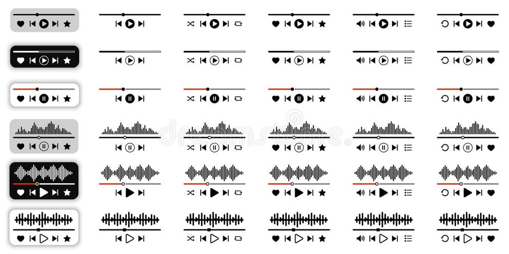 Music Player Interface Set, Music Player Buttons Collections, Modern ...
