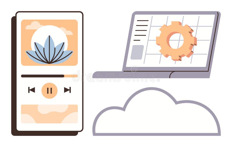 Smartphone Music Player, Laptop with Gear Interface, and Cloud ...