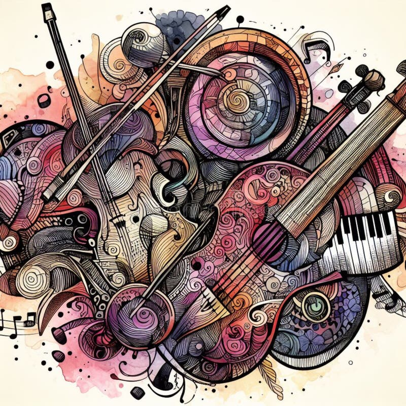 Music Poster Colored, Musical Instruments , Jazz Style , Modern Stock ...