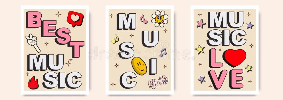 Music Poster Set. Trendy Music Posters with Fun Letters Stock Vector ...