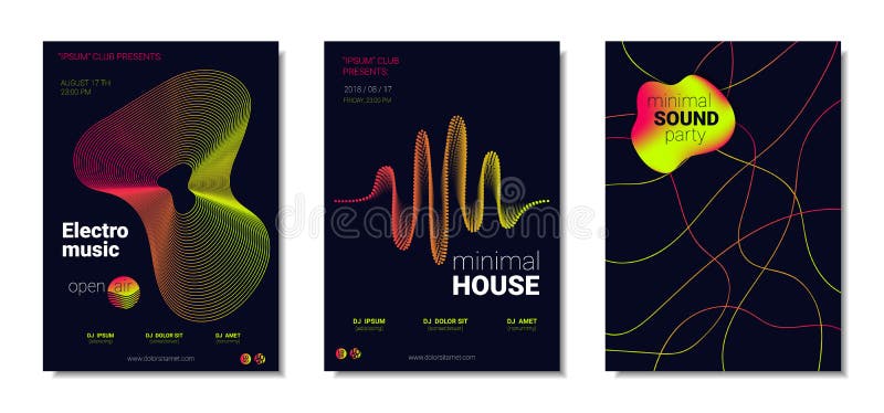 Music Posters Set Witn Wave Lines and Distortion. Stock Vector ...