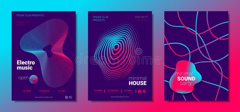 Music Posters Set Witn Wave Lines and Distortion. Stock Vector ...