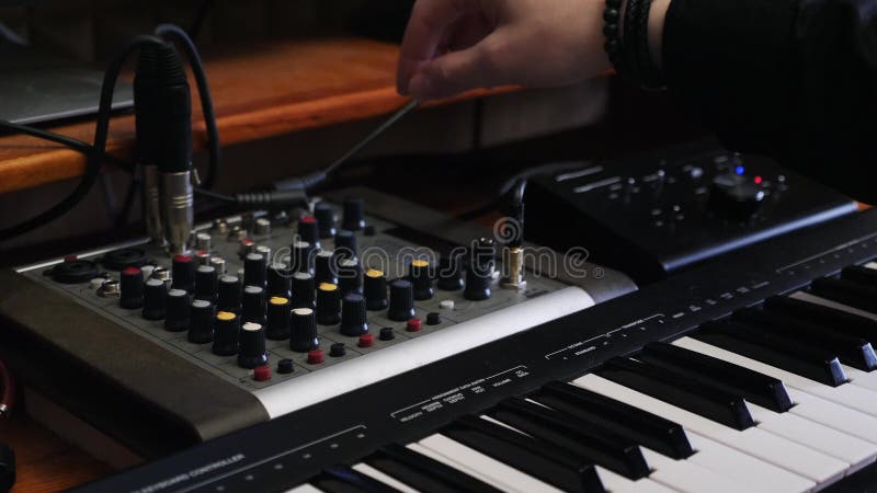 Music Producer Engineer Turns Knobs on Mixing Board with Equalizer ...