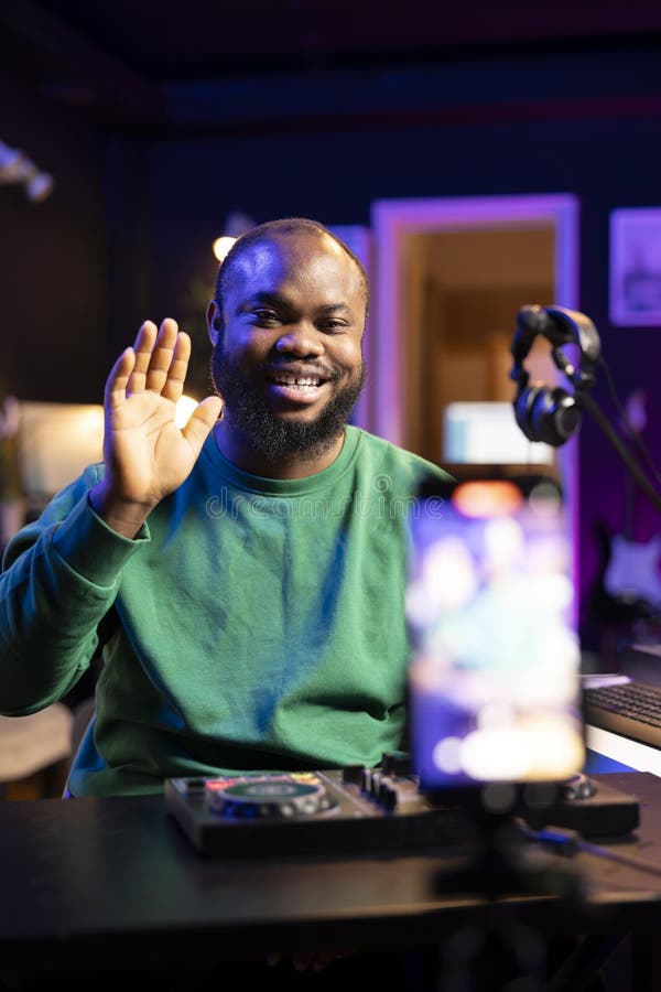 Music Producer Explaining Faders and Knobs on Mixing Console Stock ...