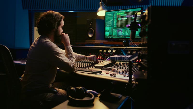 Music Producer Fixing Coiled Cable Inside Amplifier or Audio Compressor ...