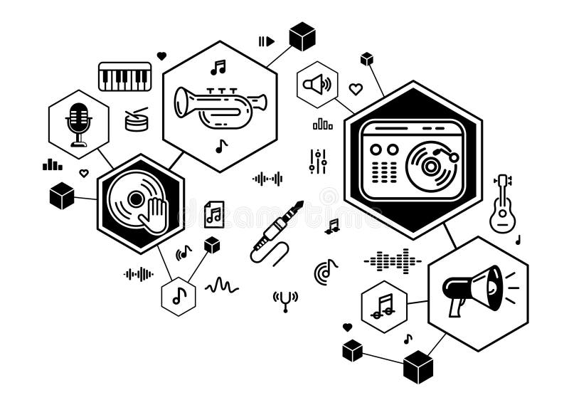 Music Producing Composing New Track Vector Outline Illustration, Sound ...