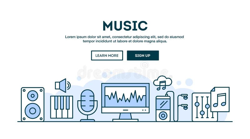 Music Production, Concept Header, Flat Design Thin Line Style Stock ...