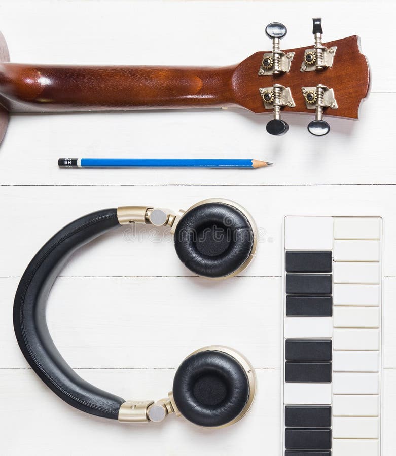 Music Production Equipments on White Table. Stock Image - Image of ...