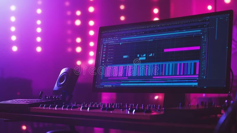 Music Production Studio Setup Nighttime Recording Session Stock Photo ...