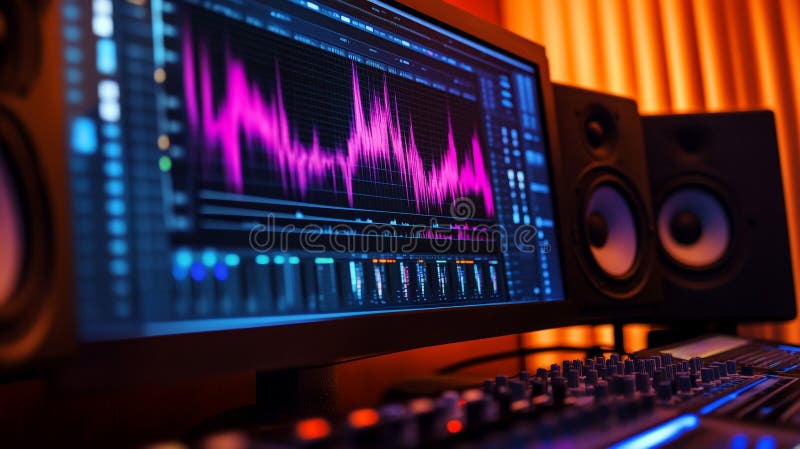 Music Production Studio Sound Waves Audio Editing Software Mixing ...