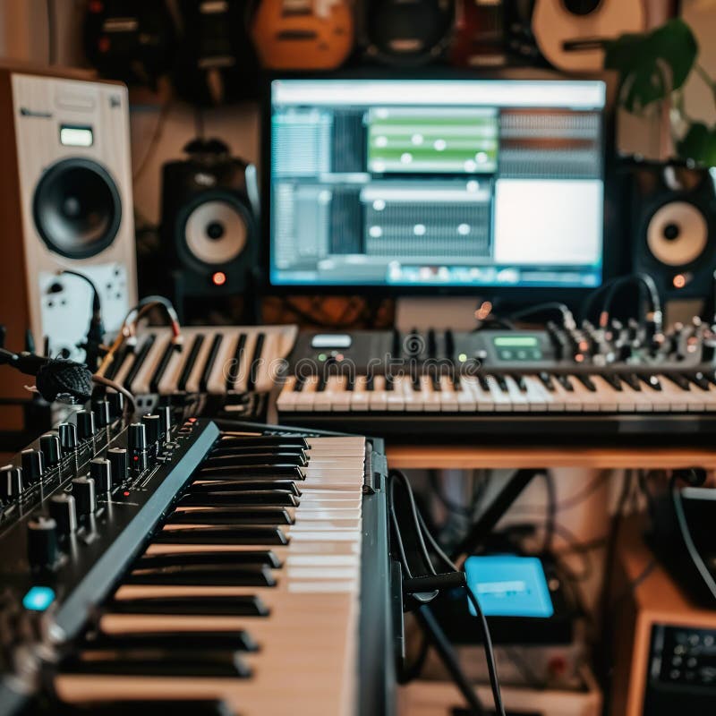 Music Production Studio with Synthesizer and Sound Equipment Stock ...