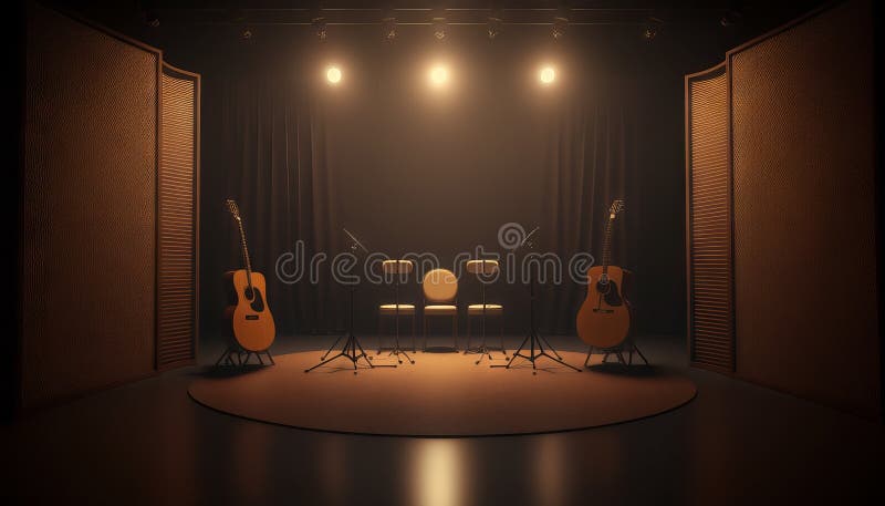 Music Recording Studio. Generative AI of a Stage with Instruments Stock ...