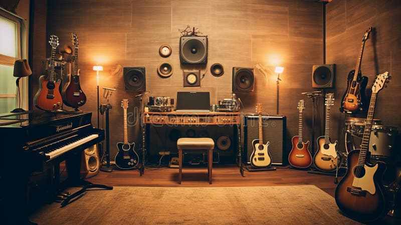 A Music Room with Instruments and a Recording Studio. Generative AI ...