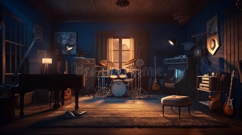 A Music Room with Instruments and a Recording Studio. Generative AI ...