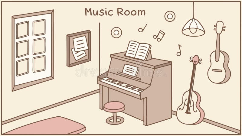 Music Room Interior Setup, Instruments and Creative Space Vector Design ...