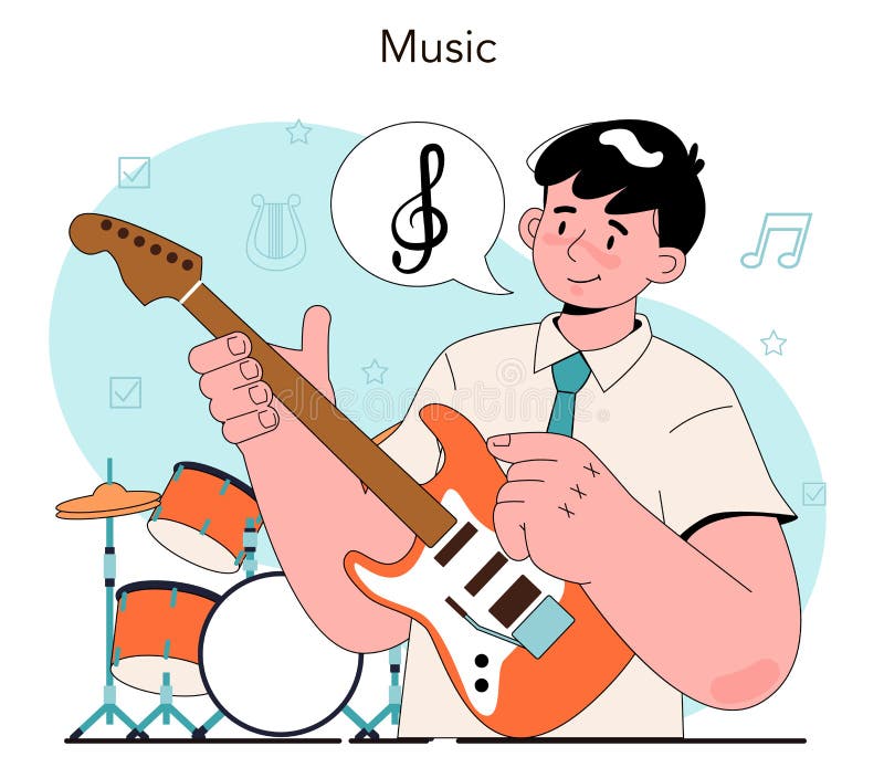 Music School or Course. Students Learn To Play Music. Young Musician ...