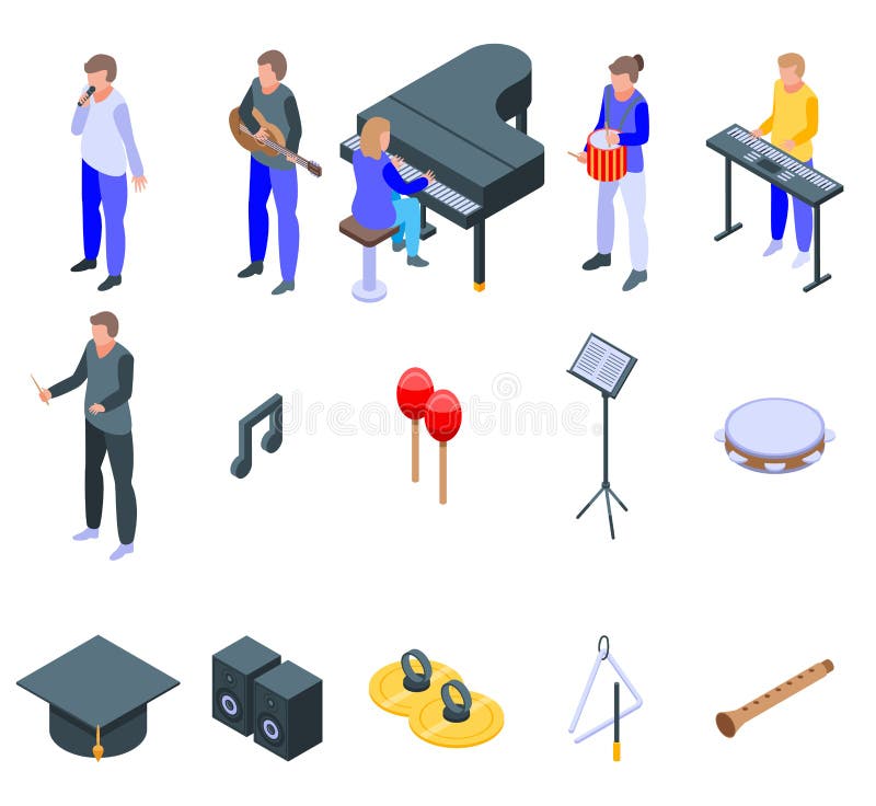 Music School Icons Set, Isometric Style Stock Vector - Illustration of ...