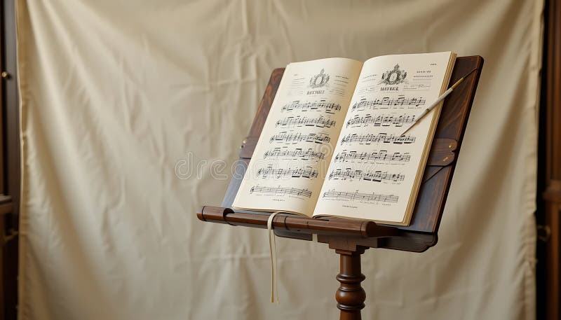 Music Sheet on Wooden Stand with Pencil, Ready for Performance Stock ...