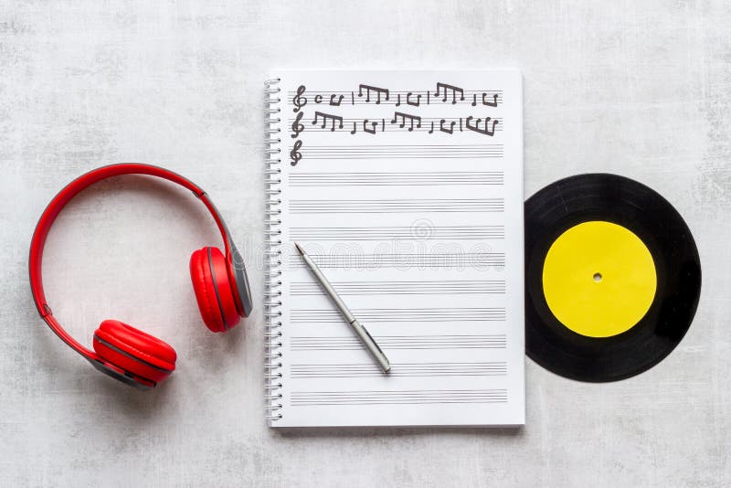 Music Sheets with Musical Notes Melody and Vinyl Record Stock Photo ...