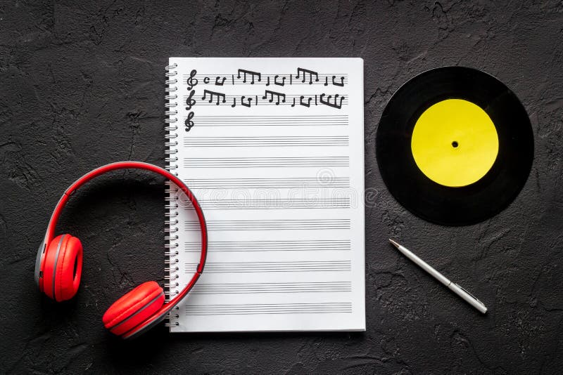 Music Sheets with Musical Notes Melody and Vinyl Record Stock Photo ...