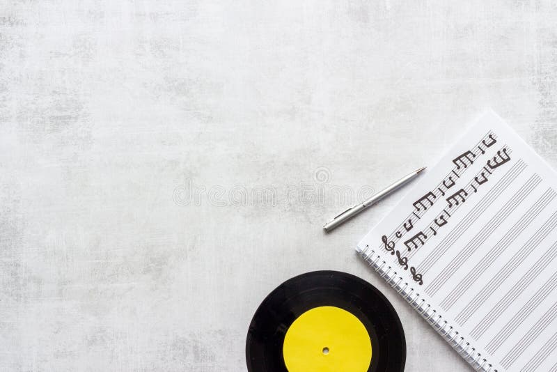 Music Sheets with Musical Notes Melody and Vinyl Record Stock Photo ...