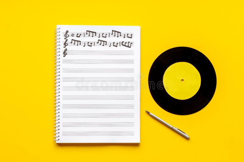 Music Sheets with Musical Notes Melody and Vinyl Record Stock Image ...
