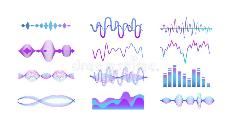 Music Sound Equalizer Set - Blue and Purple Gradient Wave Lines for ...